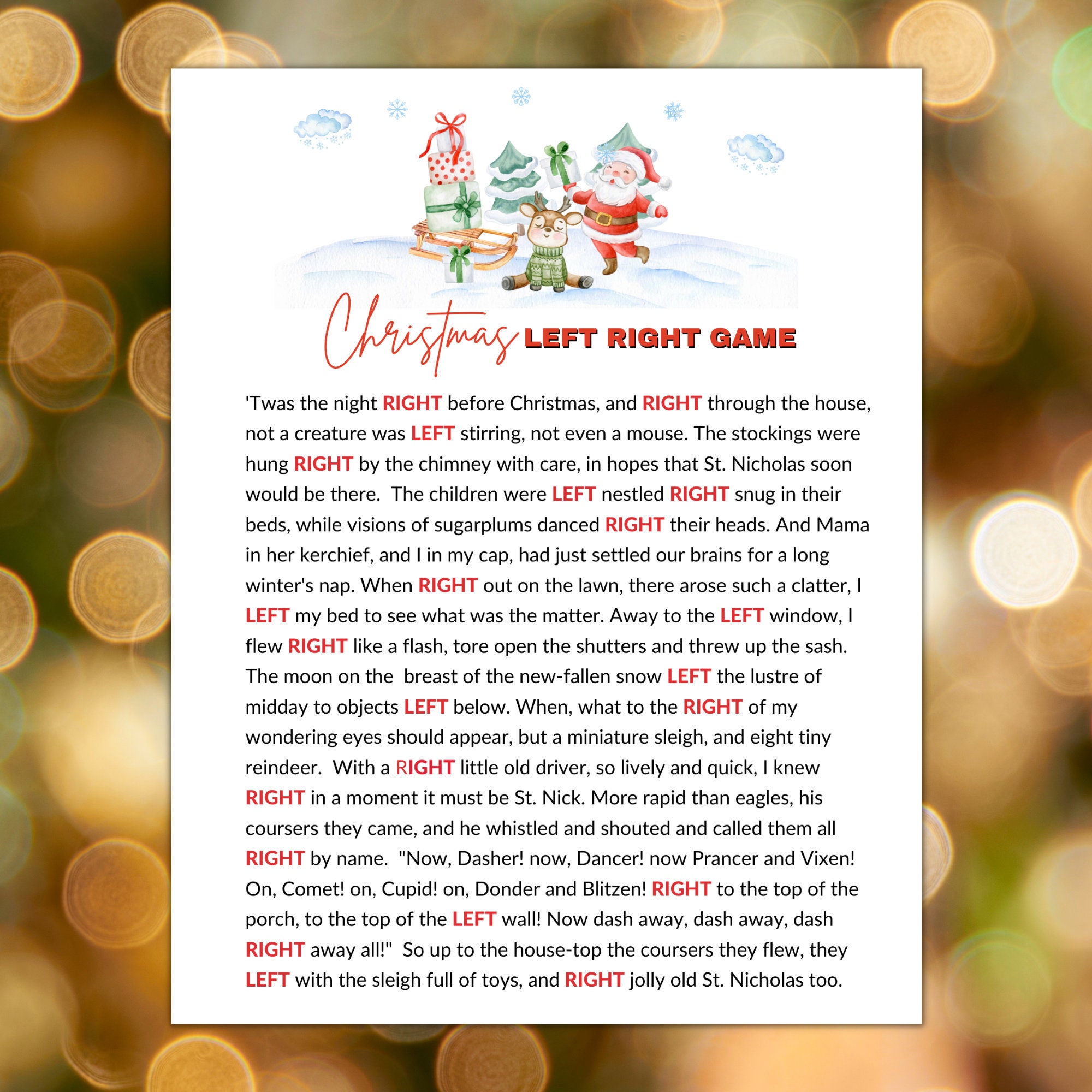 Christmas Left Right Game, Christmas Games Printable, Family Christmas ...