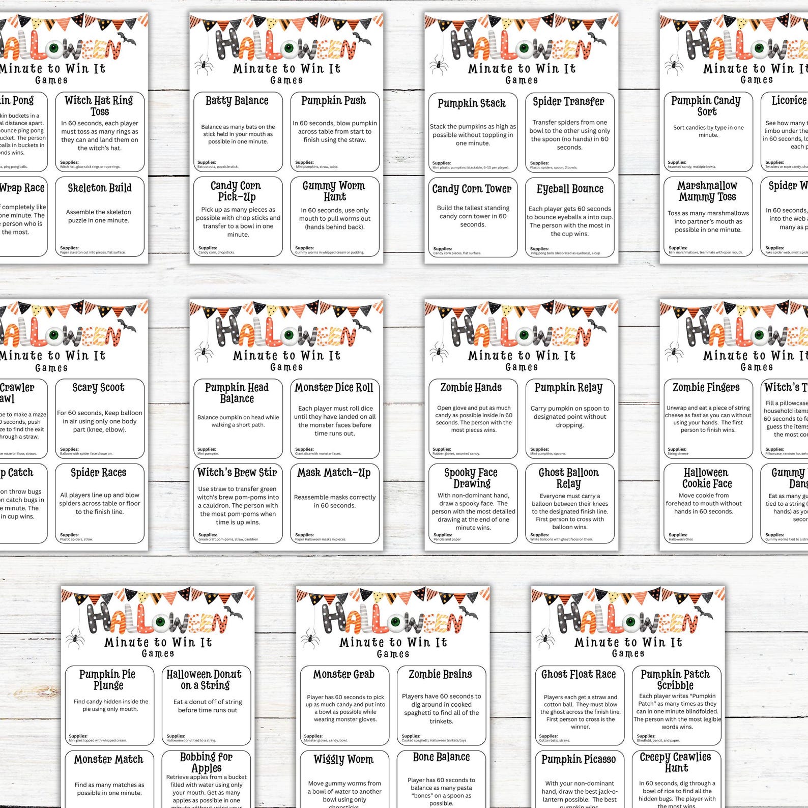 Halloween Minute to Win It Games, 44 Printable Party Games, Classroom ...