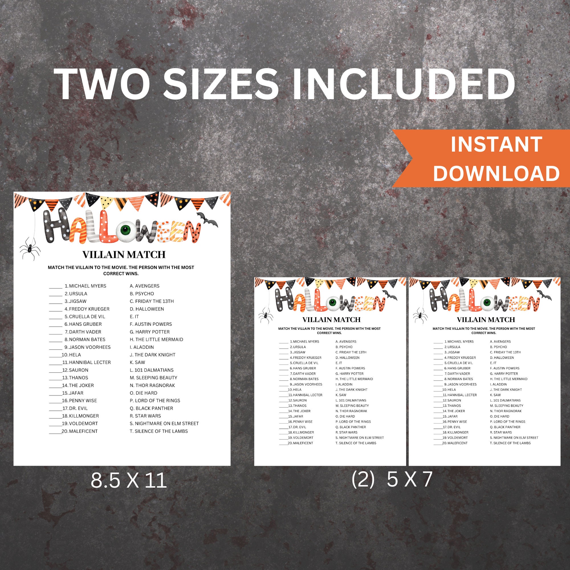 Halloween Villain Match Game Halloween Party Activity - Etsy