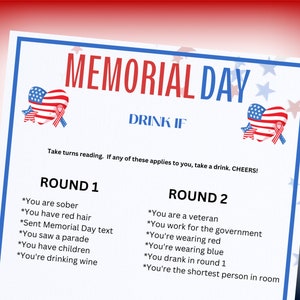Memorial Day Drink If Game, Printable Family Games, Patriotic Party ...