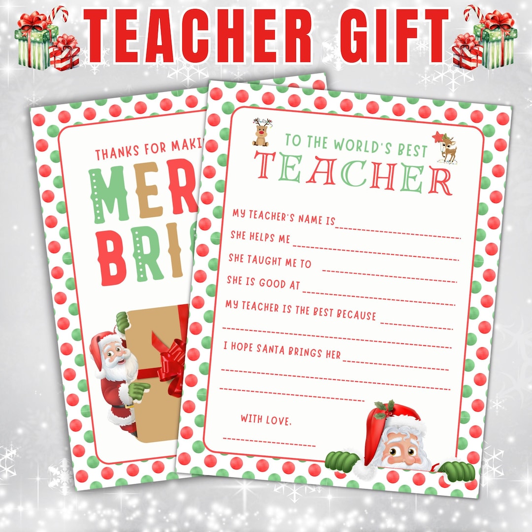 Printable Teacher Christmas Card Gift, Teacher Gift Card, Thank You ...