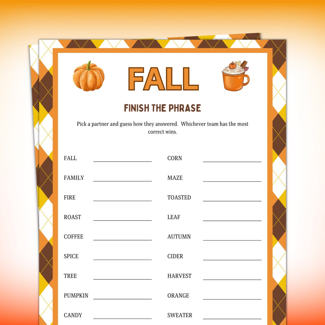 Fall Game, Finish the Phrase Game, Fall Game for Kids and Adults, Fall ...
