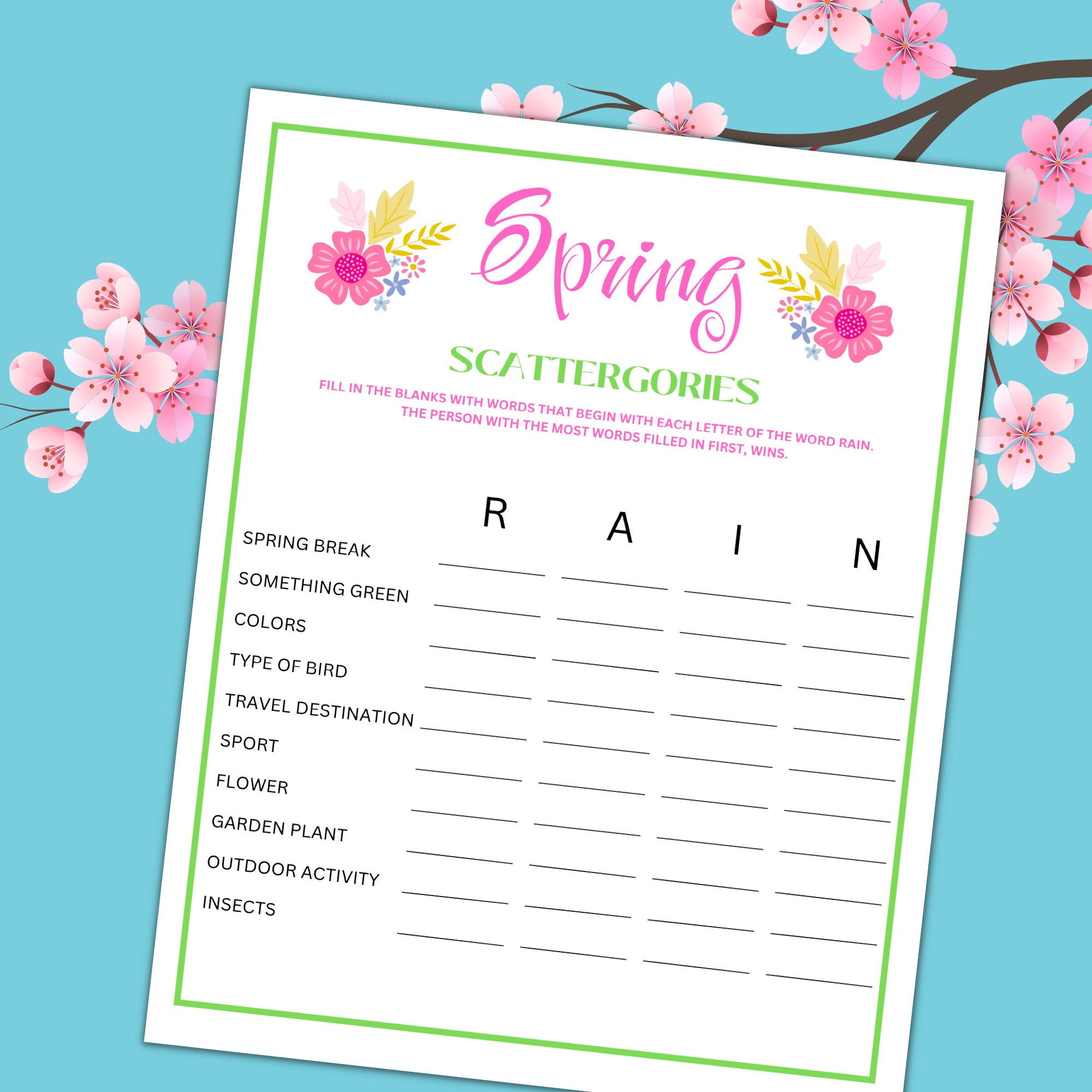 Printable SPRING Game, Spring Party Game and Activity, Kids Party Games ...