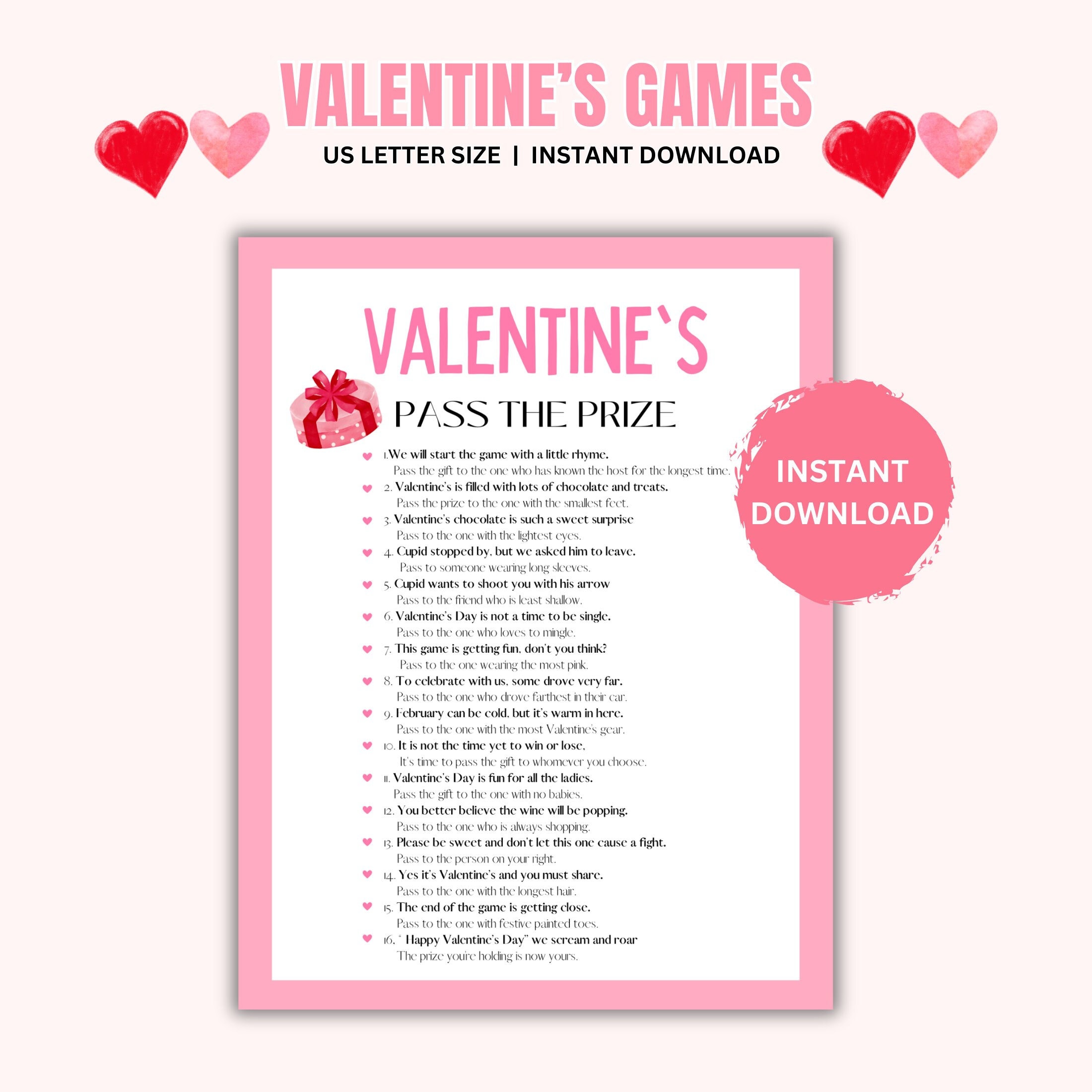 Pass the Prize Valentine's Day Game, Valentines Party Game and Activity ...