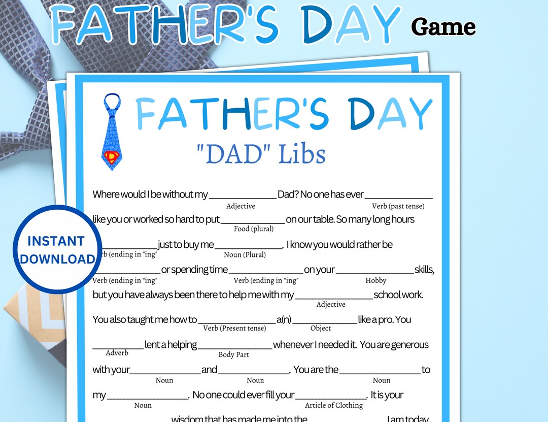 Father's Day Game, Dad Libs, Printable Family Game, Dad's Day Party ...