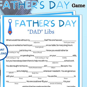 Father's Day Game, Dad Libs, Printable Family Game, Dad's Day Party ...