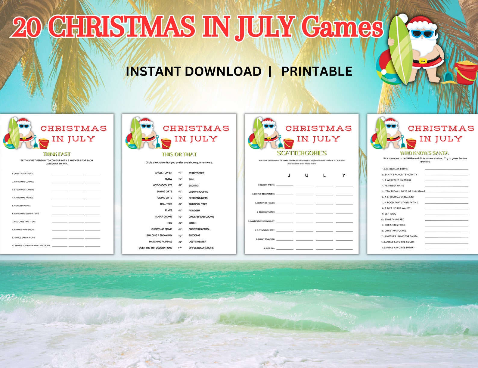 Christmas in July Party Games Bundle, Christmas in July Games, Christms ...