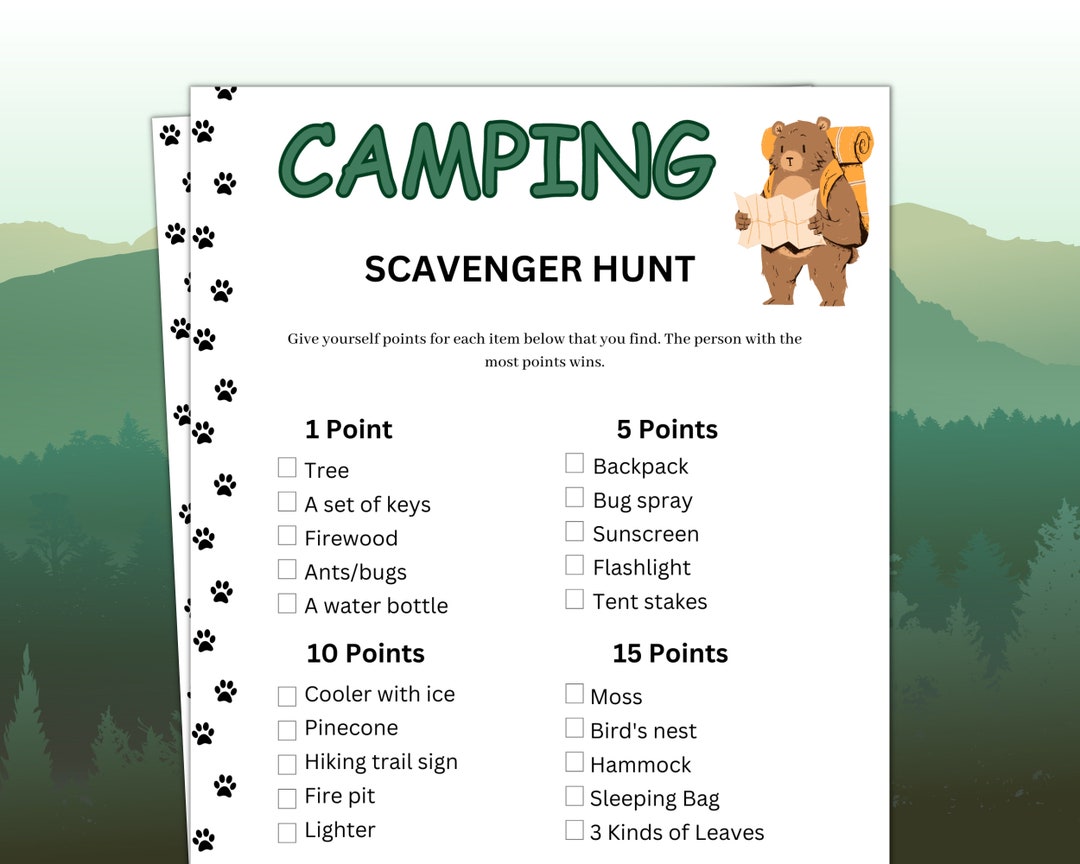 Camping Game for Kids & Adults, Scavenger Hunt Camp Activity, Family ...
