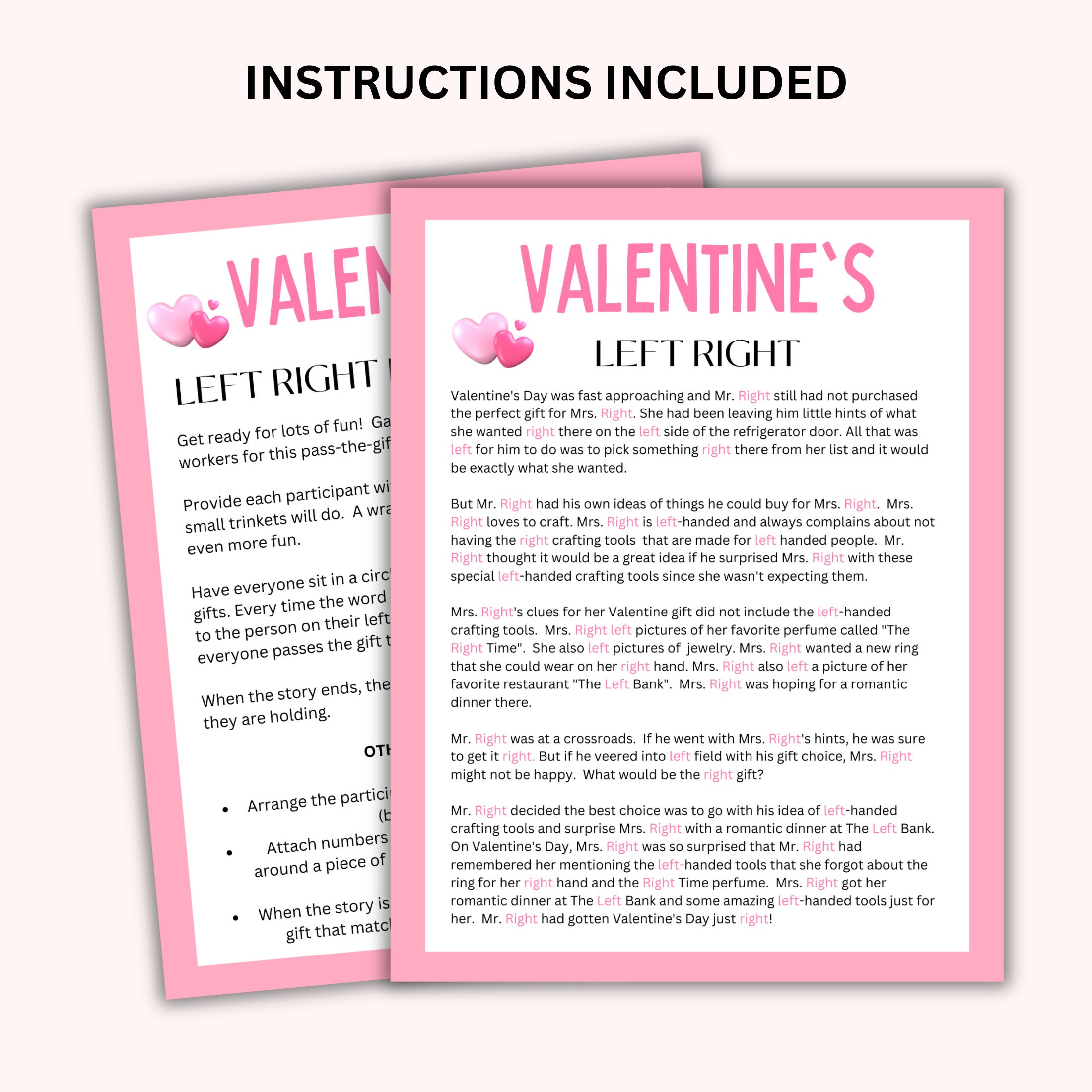 Left Right Valentine's Party Game, Valentines Party Game and Activity ...