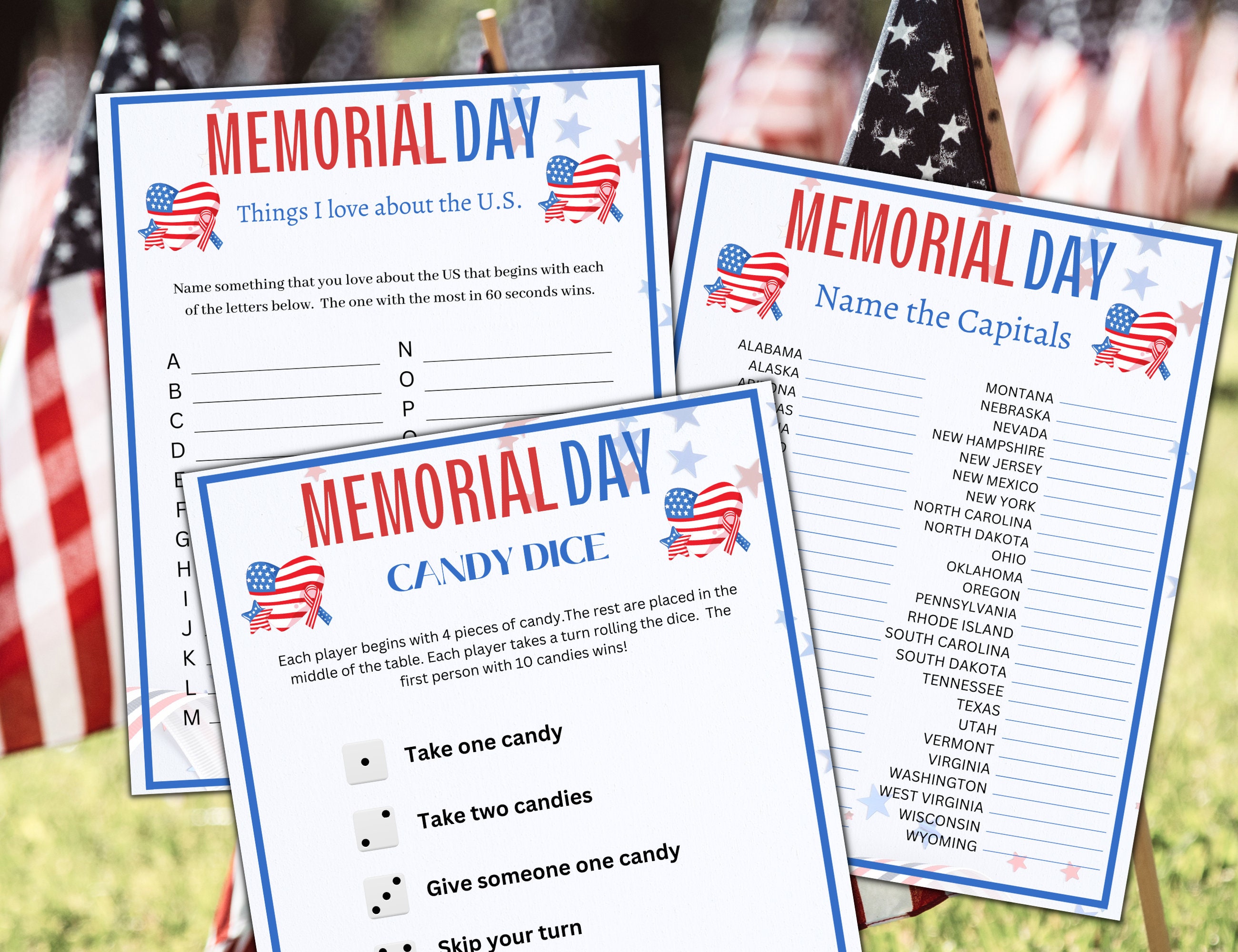 Memorial Day Game Bundle, Printable Family Games, Patriotic Party Games ...