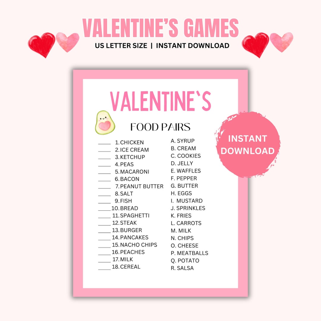 Food Pairs Valentine's Party Game, Valentines Party Game and Activity ...