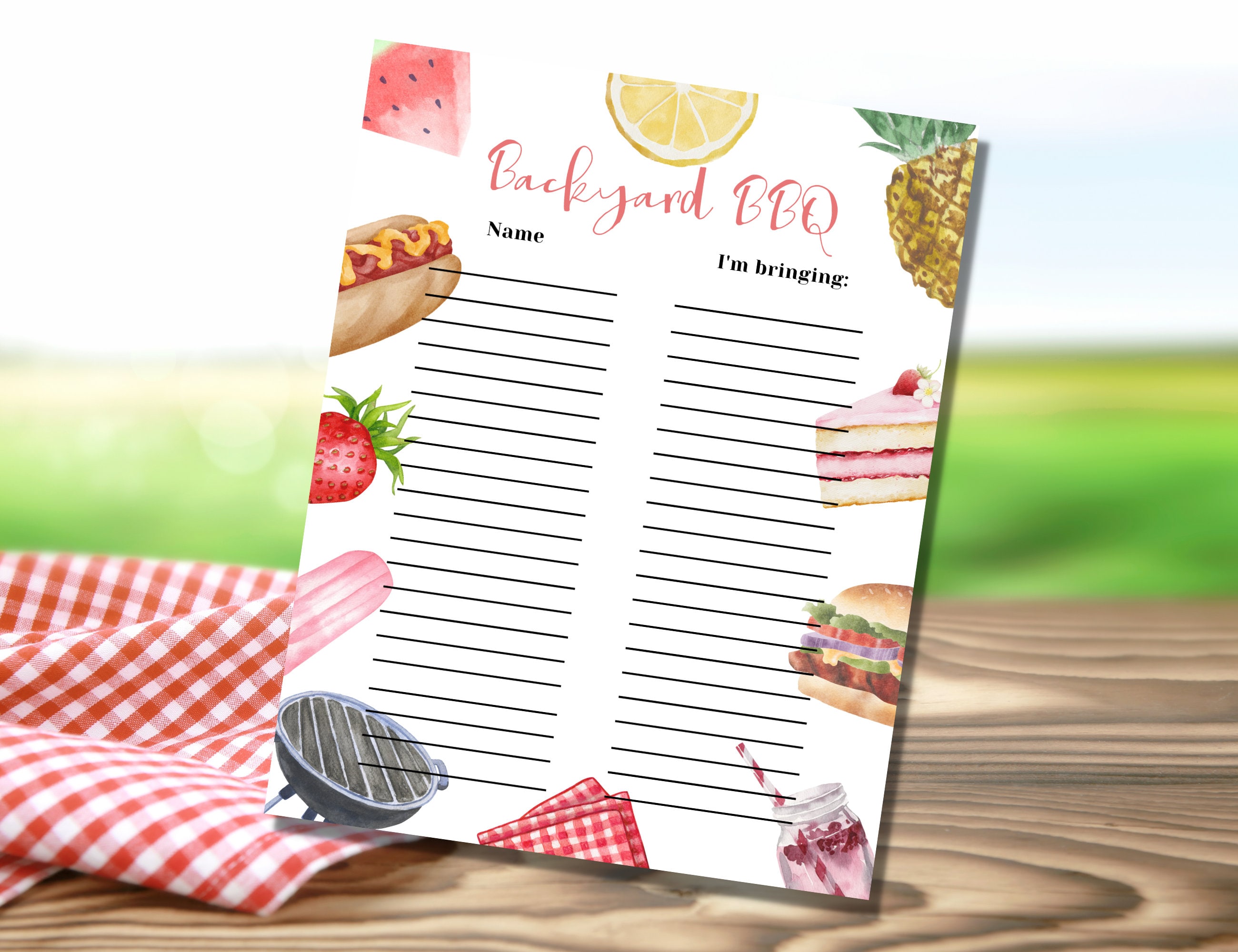 Backyard BBQ Potluck Sign up Sheet, Summer Potluck Sheet, Church ...