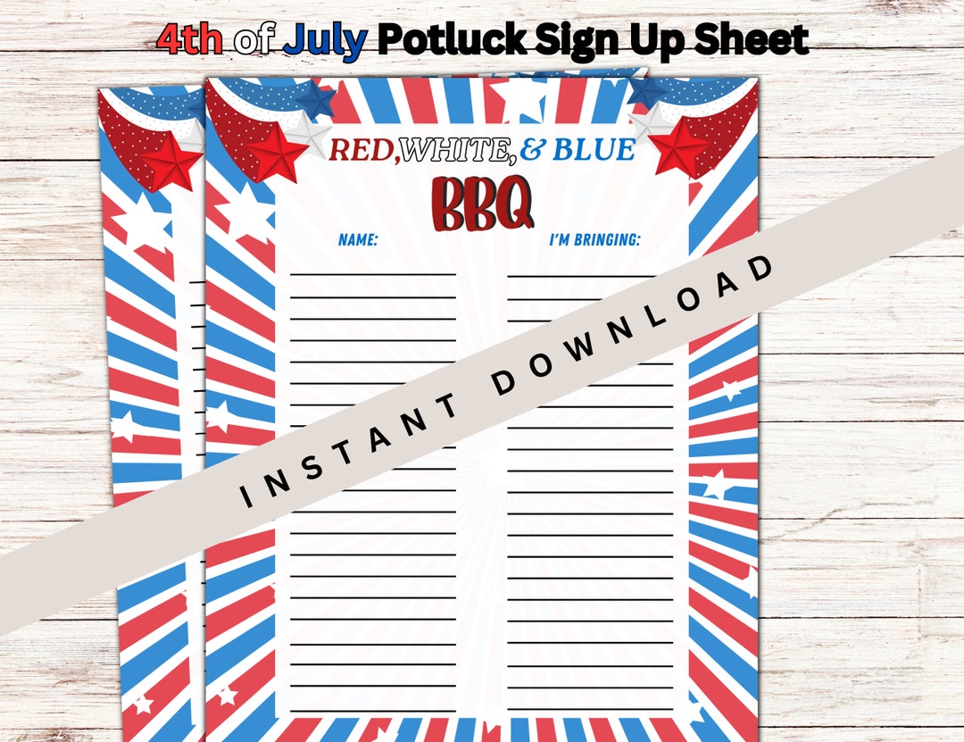 4th of July Potluck Sign up Sheet, Potluck Sheet, Church Potluck, July ...