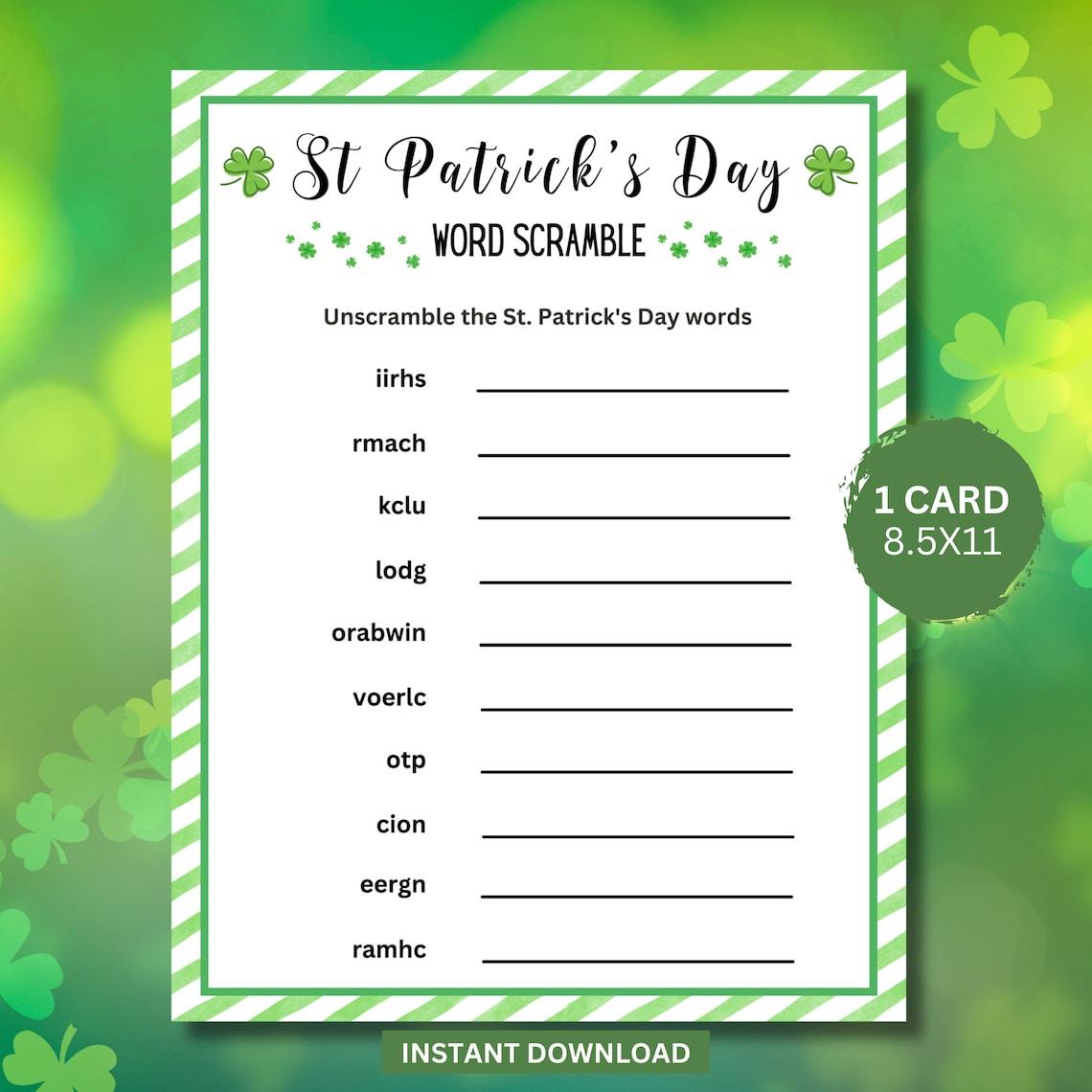 Printable St Patrick's Day Word Scramble Game, St Paddy's Day Game ...