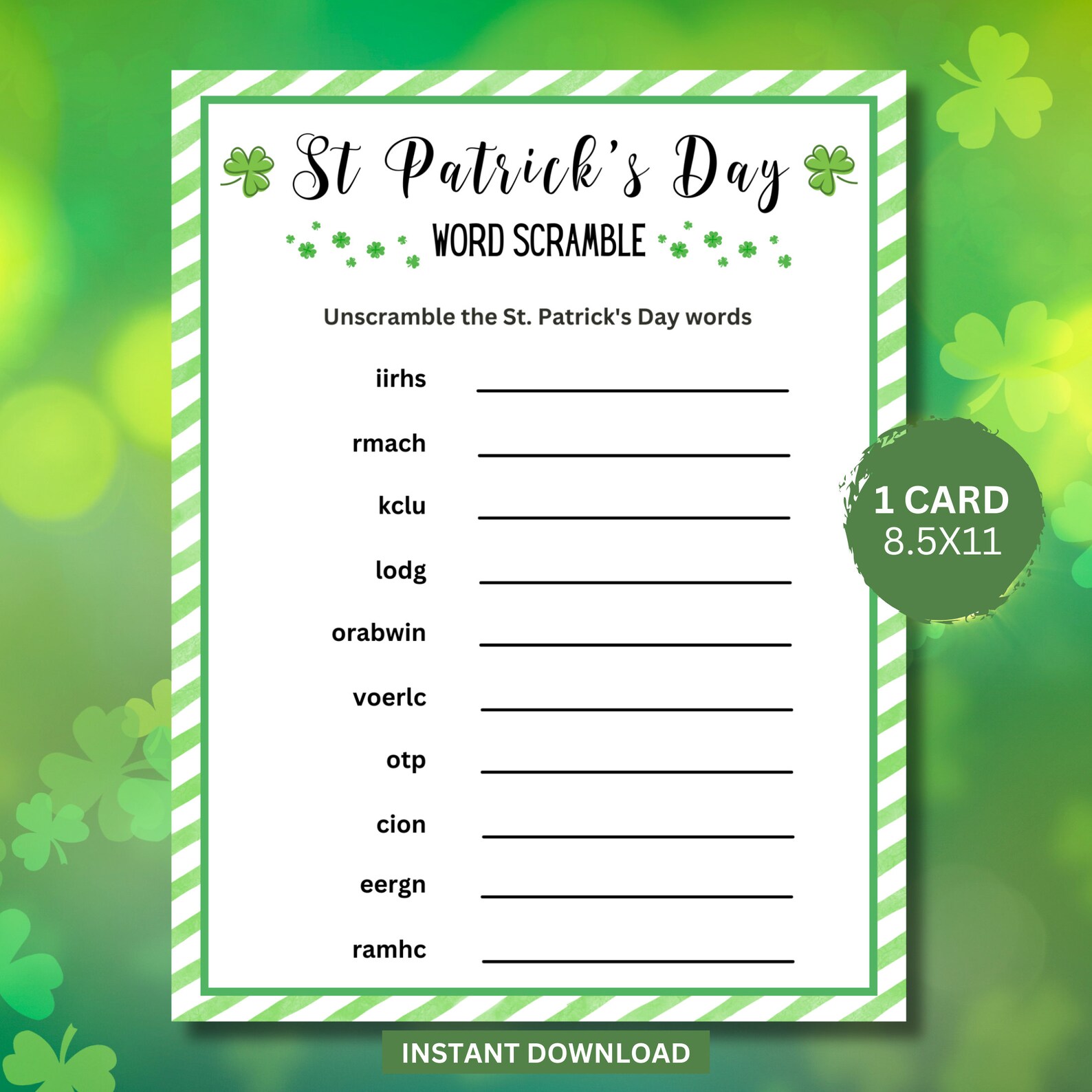 Printable St Patrick's Day Word Scramble Game, St Paddy's Day Game ...