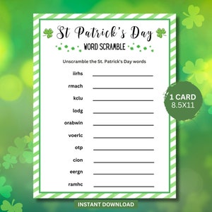 Printable St Patrick's Day Word Scramble Game, St Paddy's Day Game ...