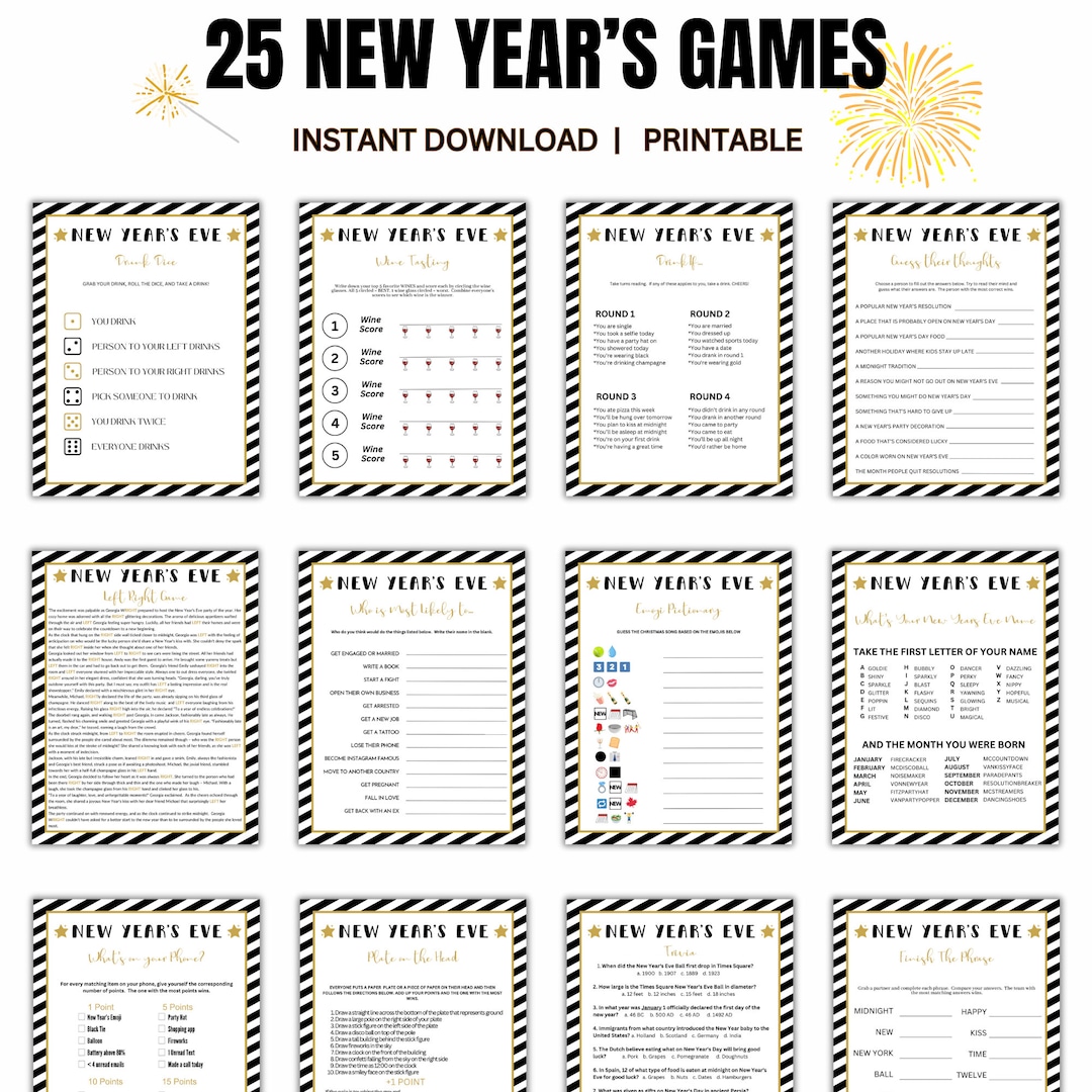 New Year's Eve Games, 2025 New Year's Games, NYE Party Games, New Year ...