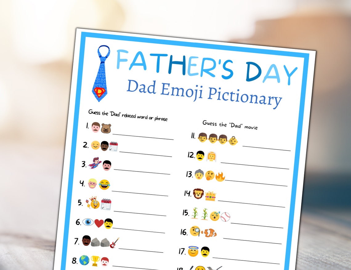Father's Day Game, Emoji Pictionary, Printable Family Game, Dad's Day ...