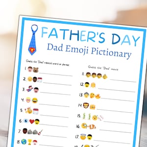 Father's Day Game, Emoji Pictionary, Printable Family Game, Dad's Day ...