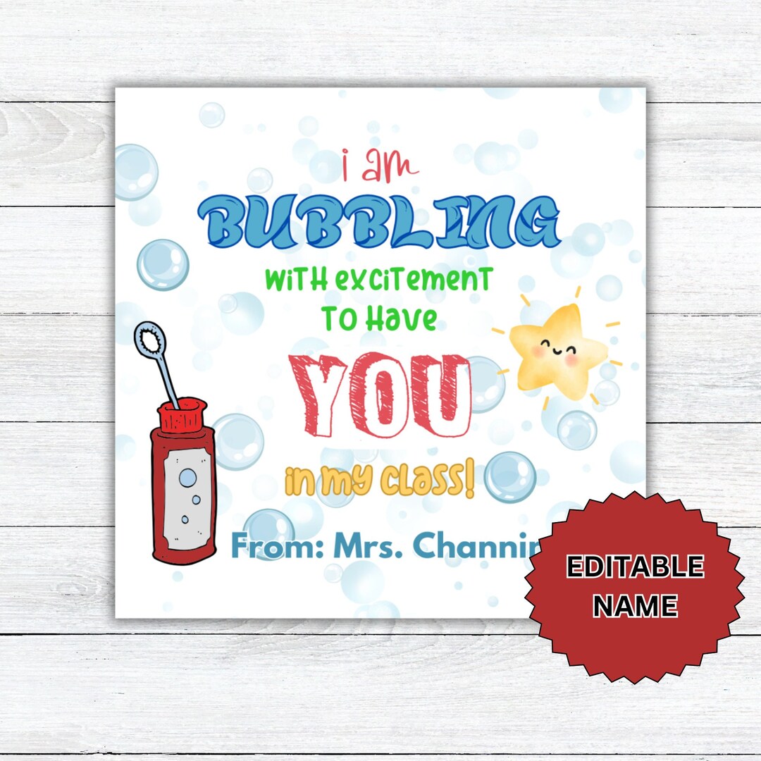 Editable Back to School Gift Tag, Bubbling With Excitement Student Gift ...