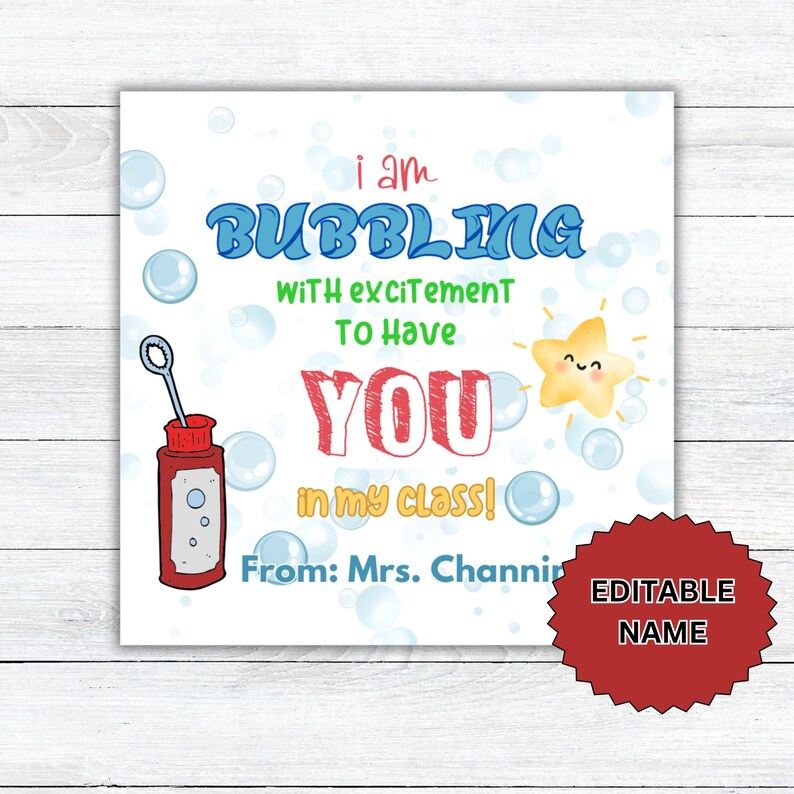 Editable Back to School Gift Tag, Bubbling With Excitement Student Gift ...
