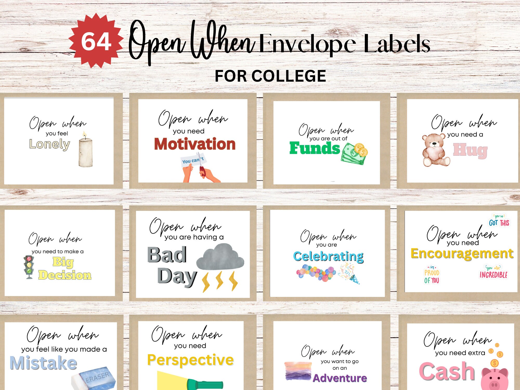 Open When Envelope Labels for College Students, University Letters for ...