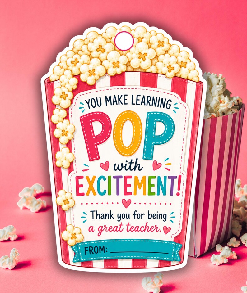 Popcorn Teacher Gift Tag, Thank You Tag, End of Year Printable Gift ...
