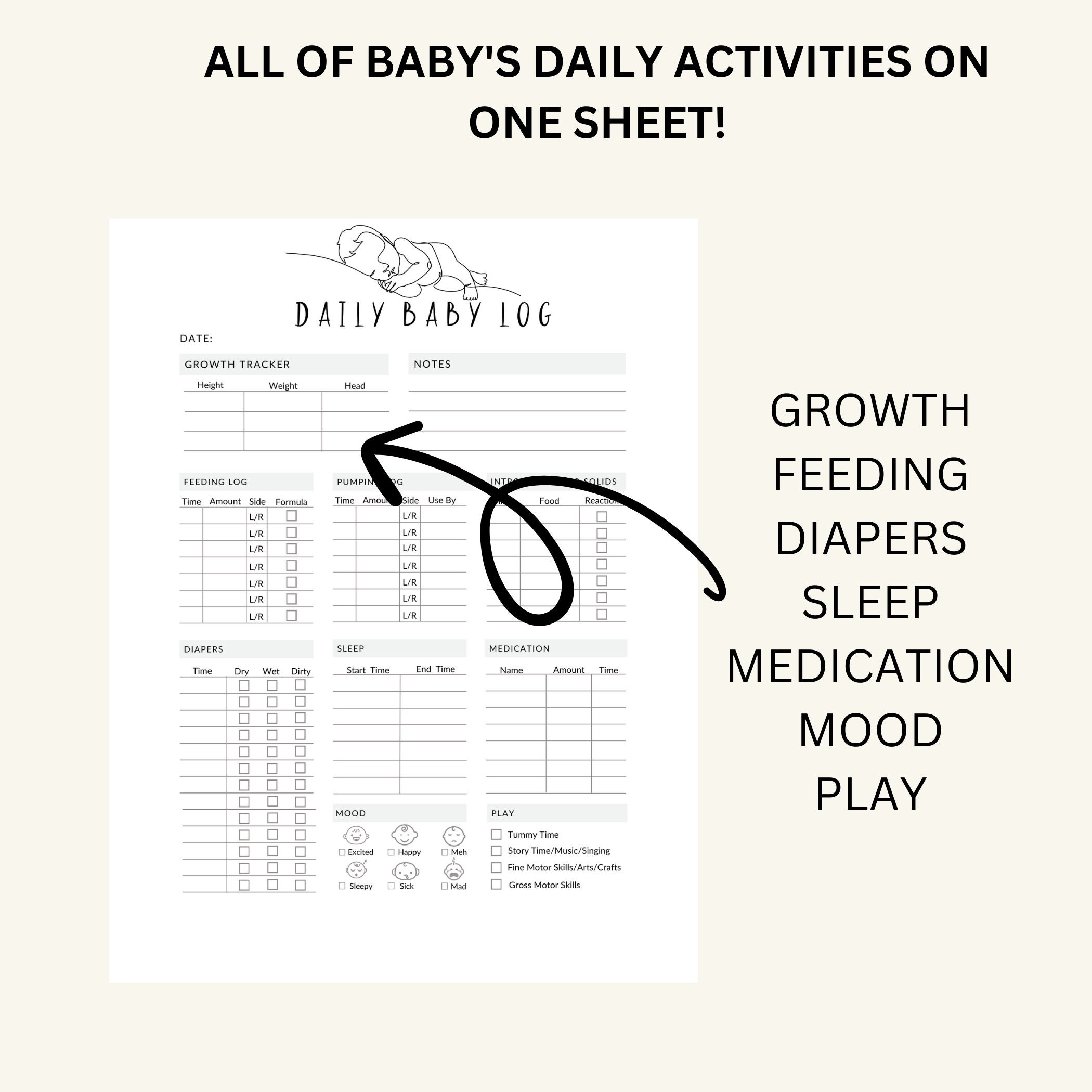 Daily Baby Log, Daily Newborn Tracker, Newborn Nanny Log, Day Care ...