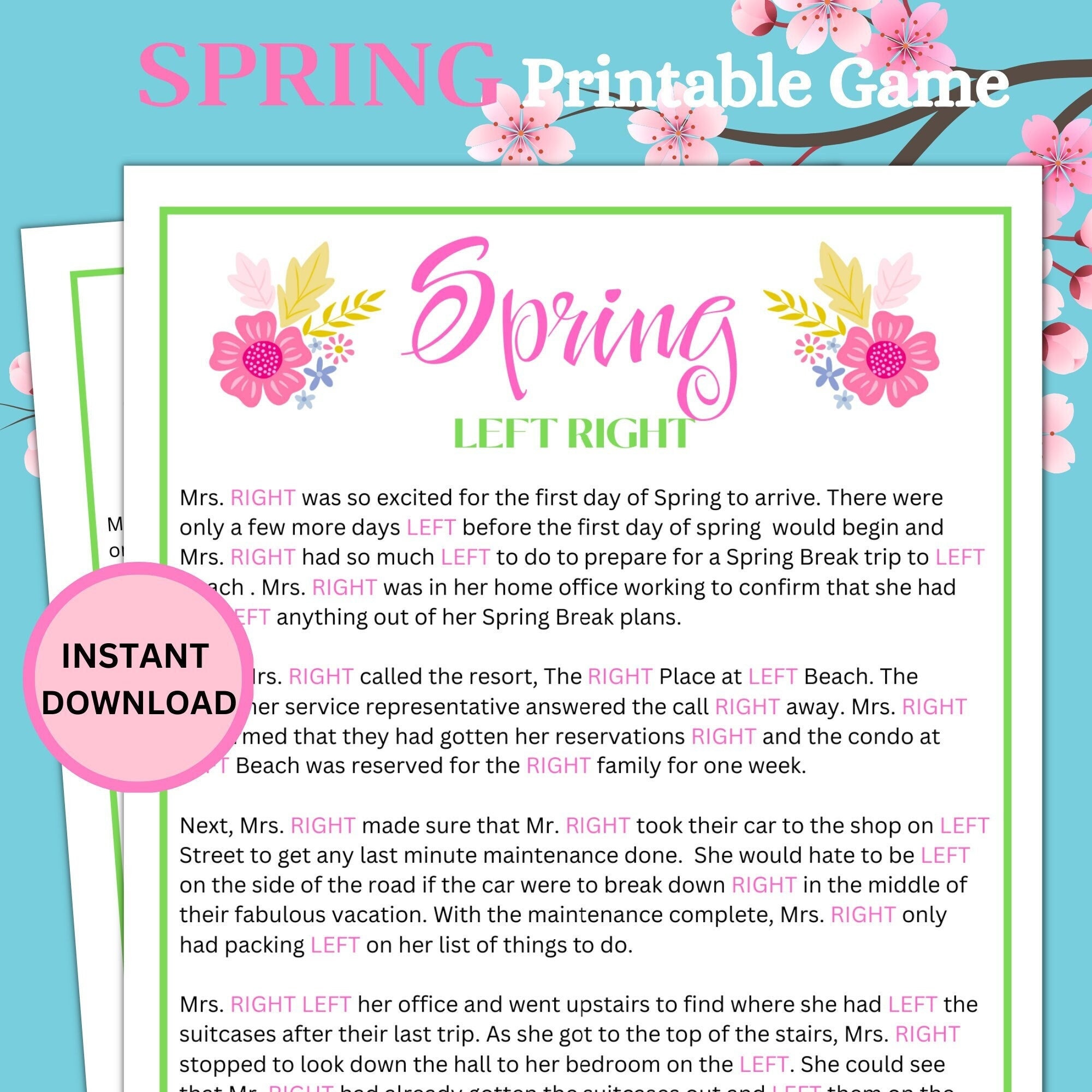 Printable SPRING Game, Spring Party Game and Activity, Kids Party Games ...
