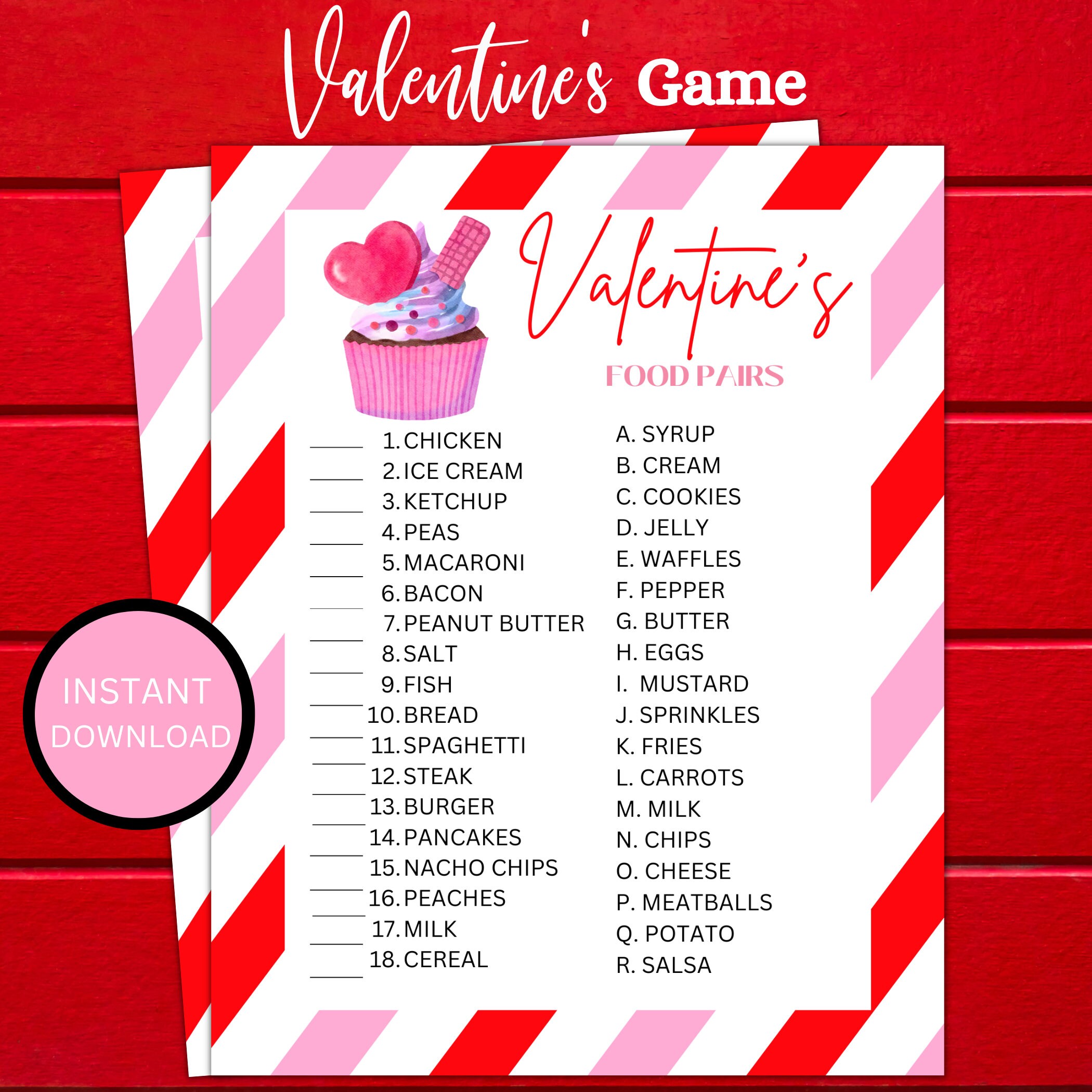 Printable Valentine's Day Game FOOD PAIRS Party Game and - Etsy