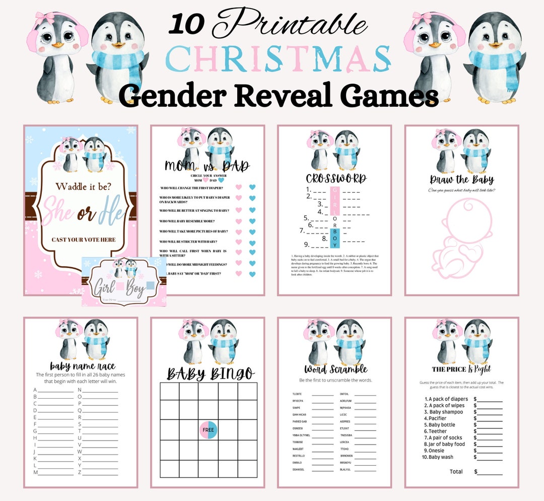 Winter Penguin Baby Gender Reveal Printable Games Are Perfect for Your ...