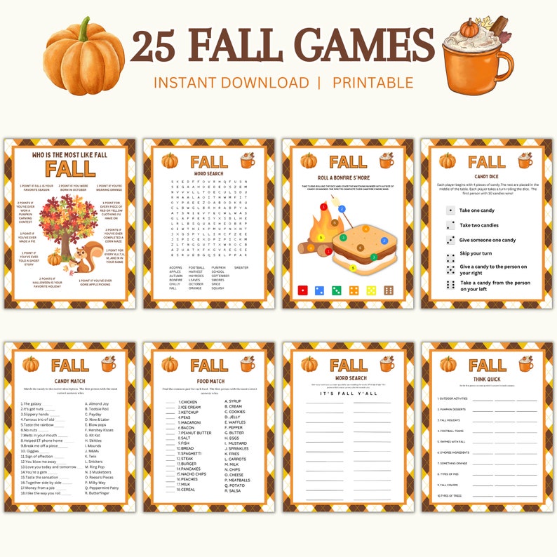 Fall Games Bundle, Fall Games, Fall Games for Kids and Adult, Fall ...