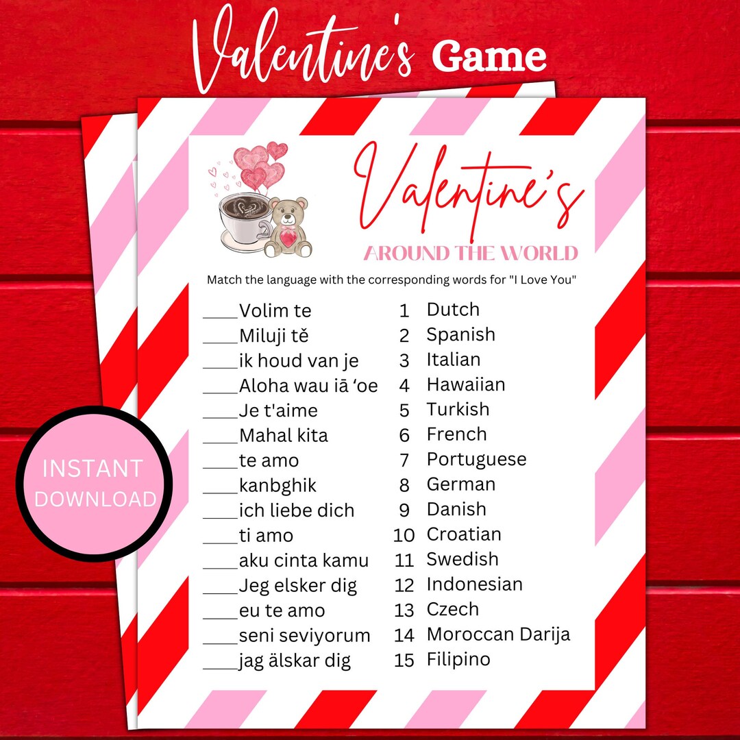 Printable Valentine's Day Game, AROUND THE WORLD Party Game and ...