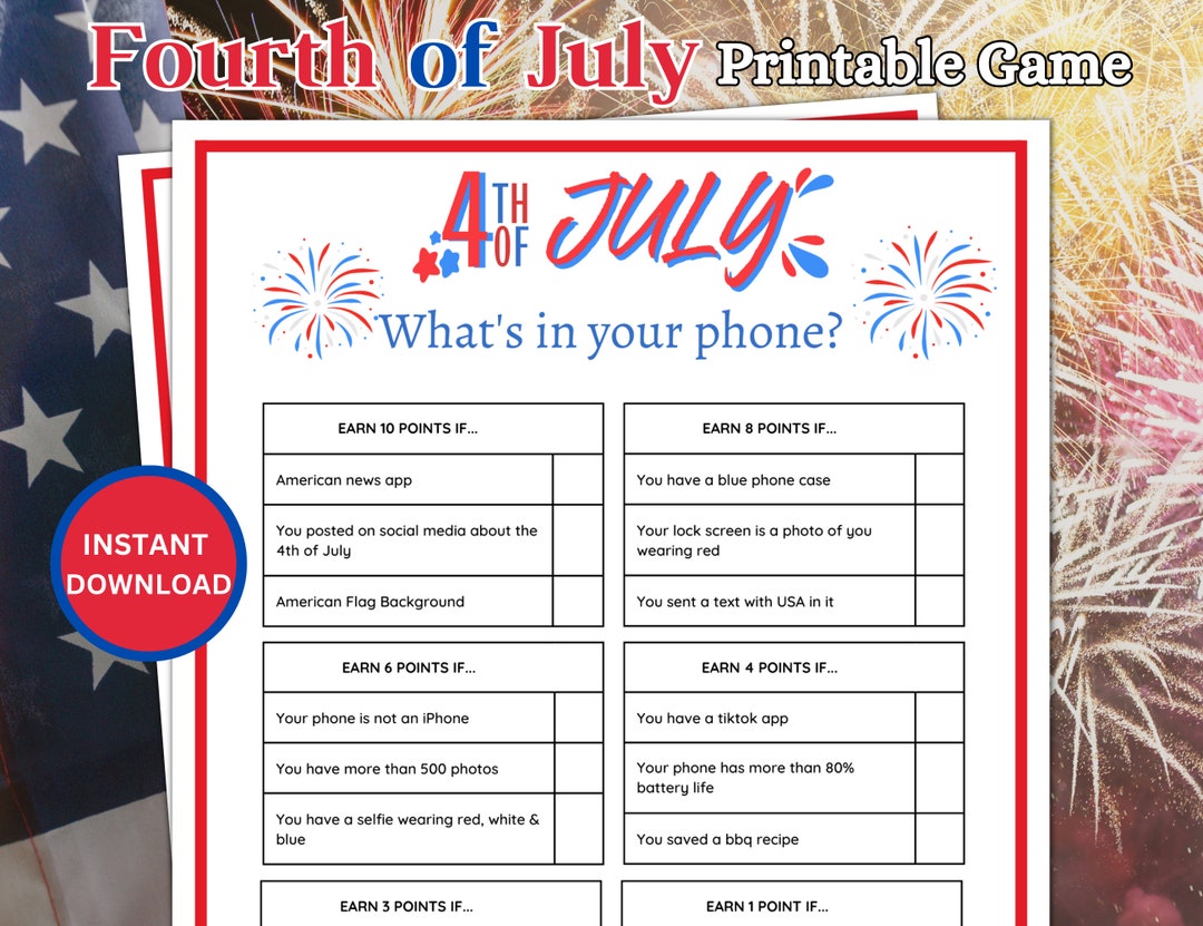 Fourth of July What's in Your Phone Game, Printable Family Games ...