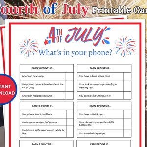 Fourth of July What's in Your Phone Game, Printable Family Games ...