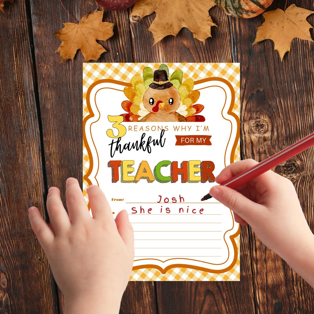 Teacher Thanksgiving Gift, Teacher Thankful Card, Daycare School ...