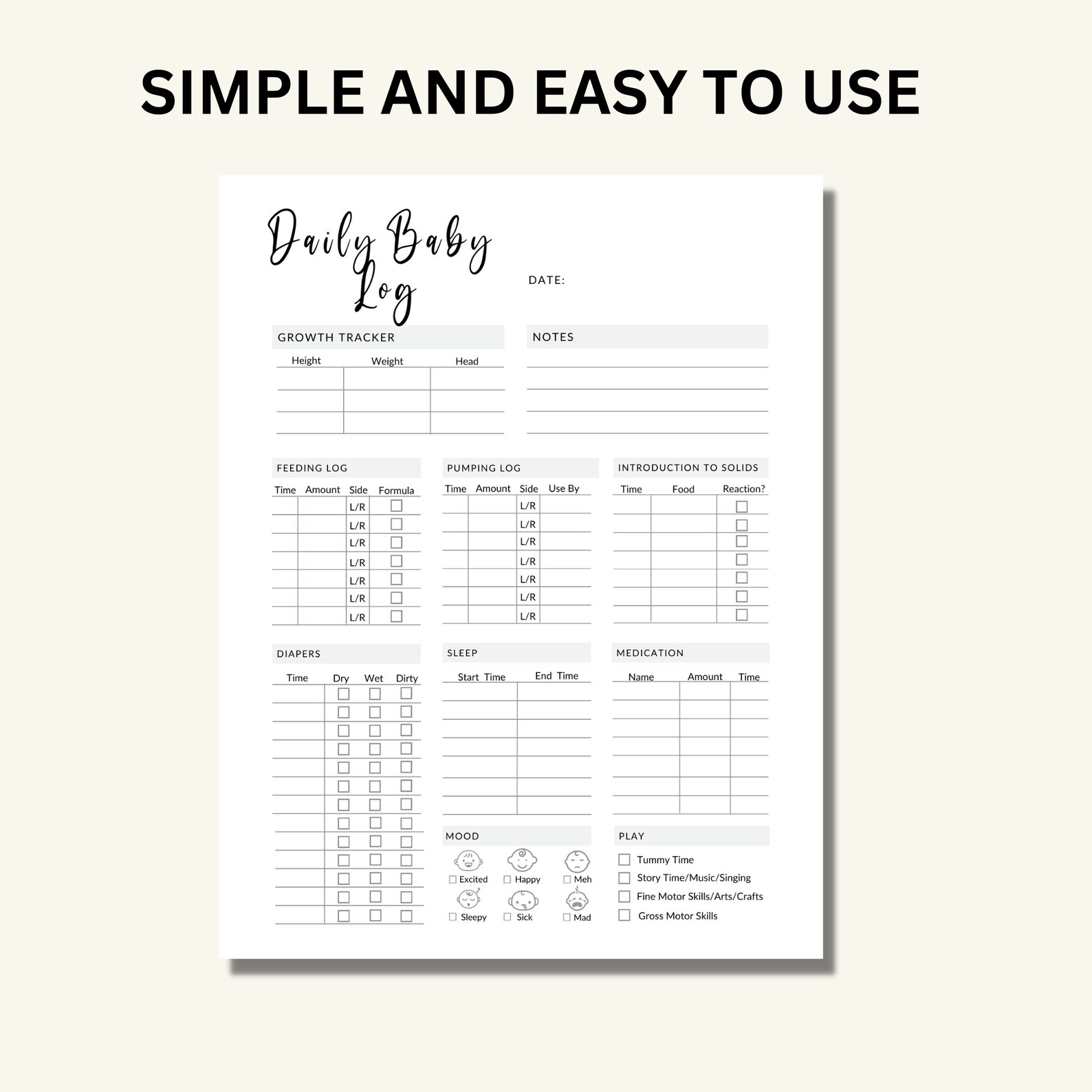 Daily Baby Log, Daily Newborn Tracker, Newborn Nanny Log, Day Care ...