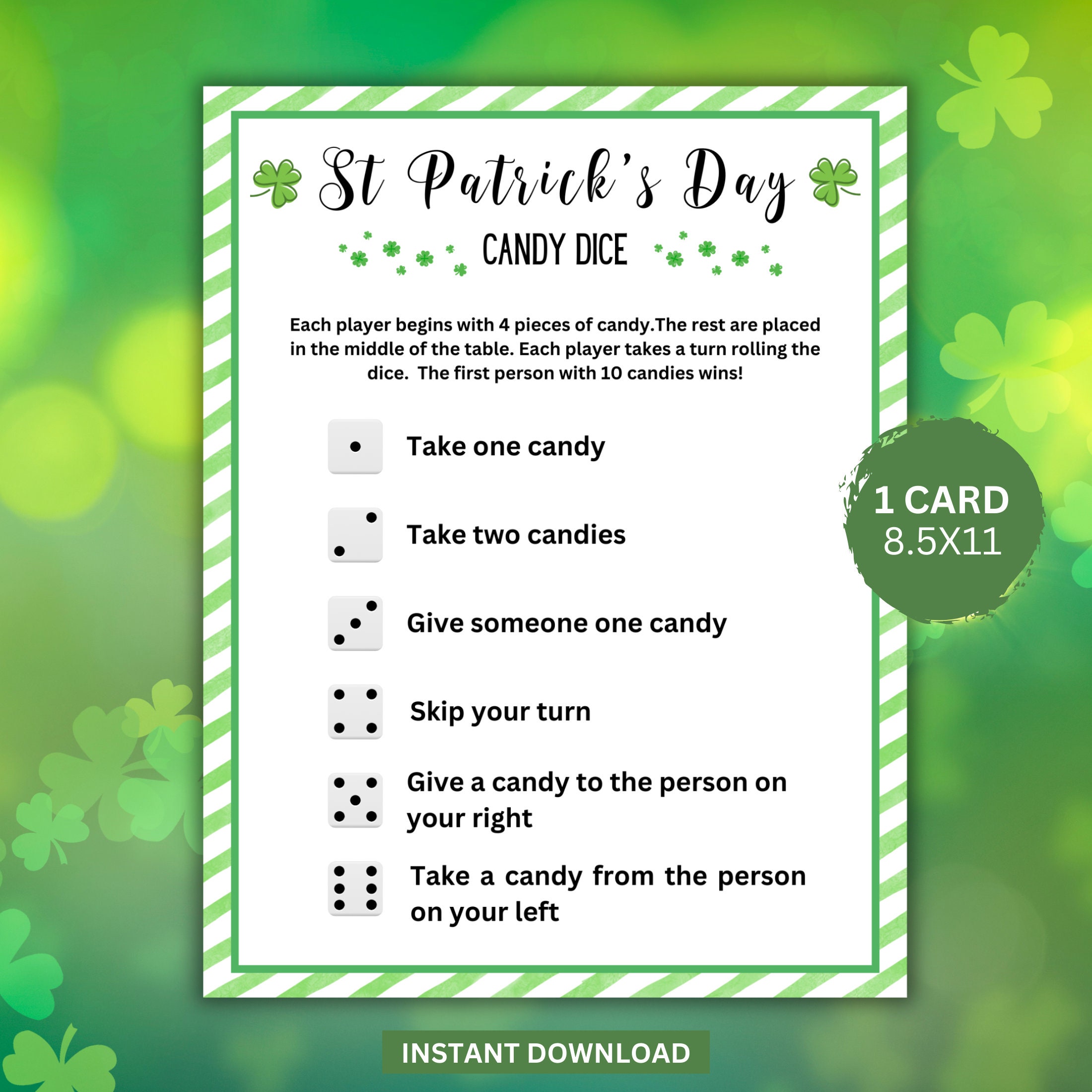 Printable St Patrick's Day Candy Dice Game, St. Paddy's Day Game ...