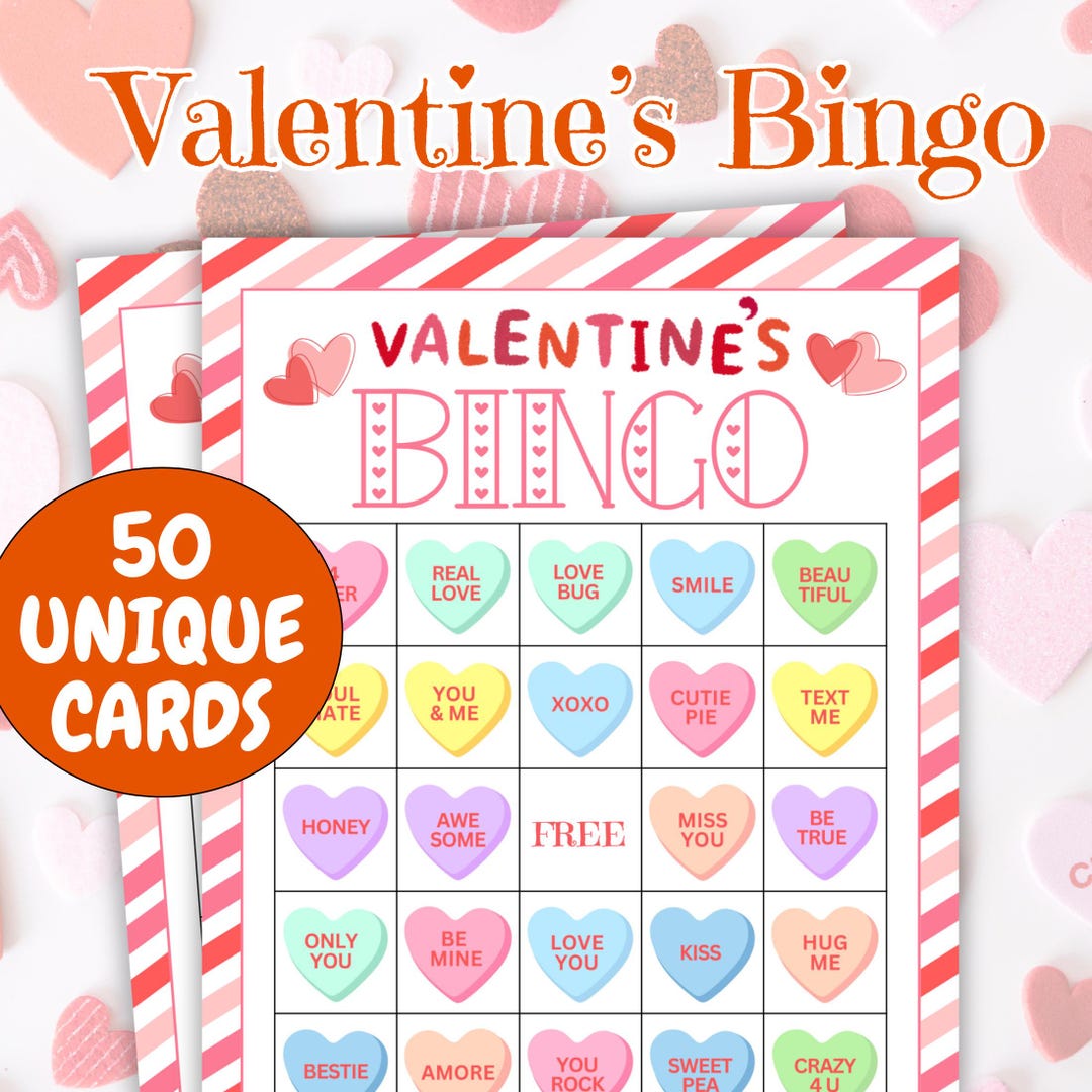 Printable Valentines Heart Bingo Game, Valentine's Games, Classroom ...