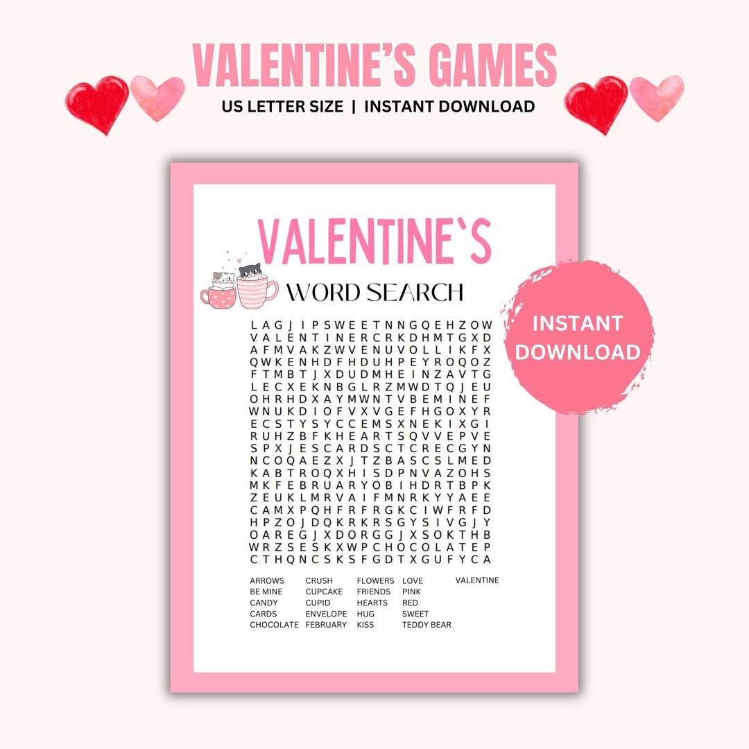 Word Search Valentine's Party Game, Valentines Party Game and Activity ...