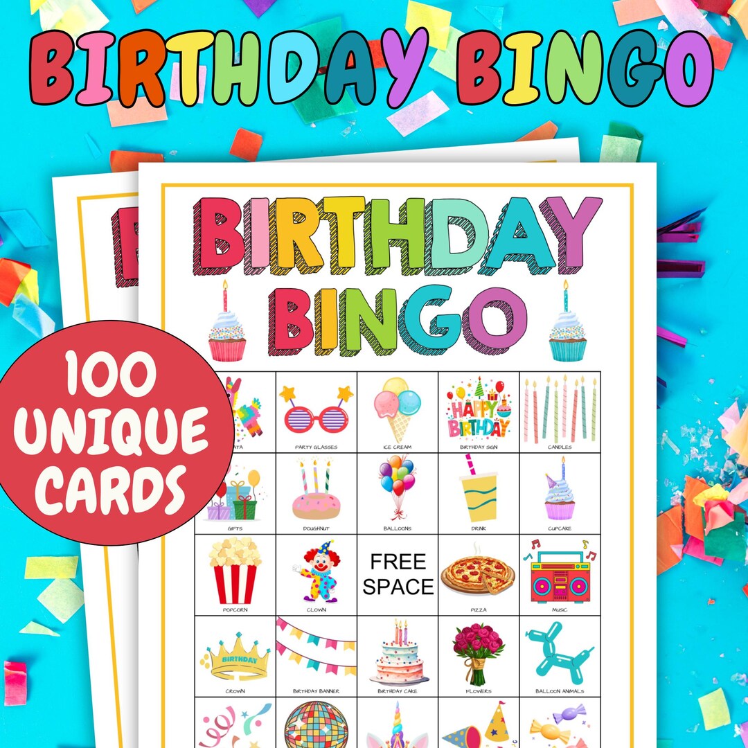 100 Birthday Bingo Cards, Happy Birthday Bingo Game, Kid Birthday Party ...