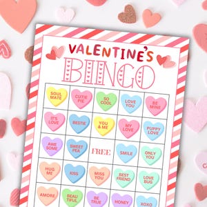 Printable Valentines Heart Bingo Game, Valentine's Games, Classroom ...