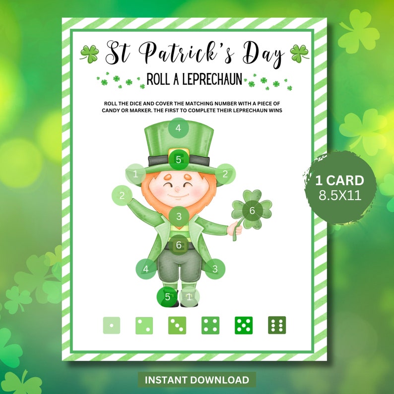Printable St Patrick's Day Roll a Leprechaun Game, St Paddys Day Game ...