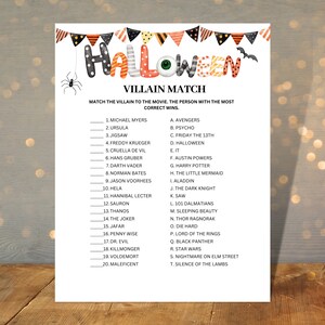 Halloween Villain Match Game, Halloween Party Activity, Halloween Adult ...