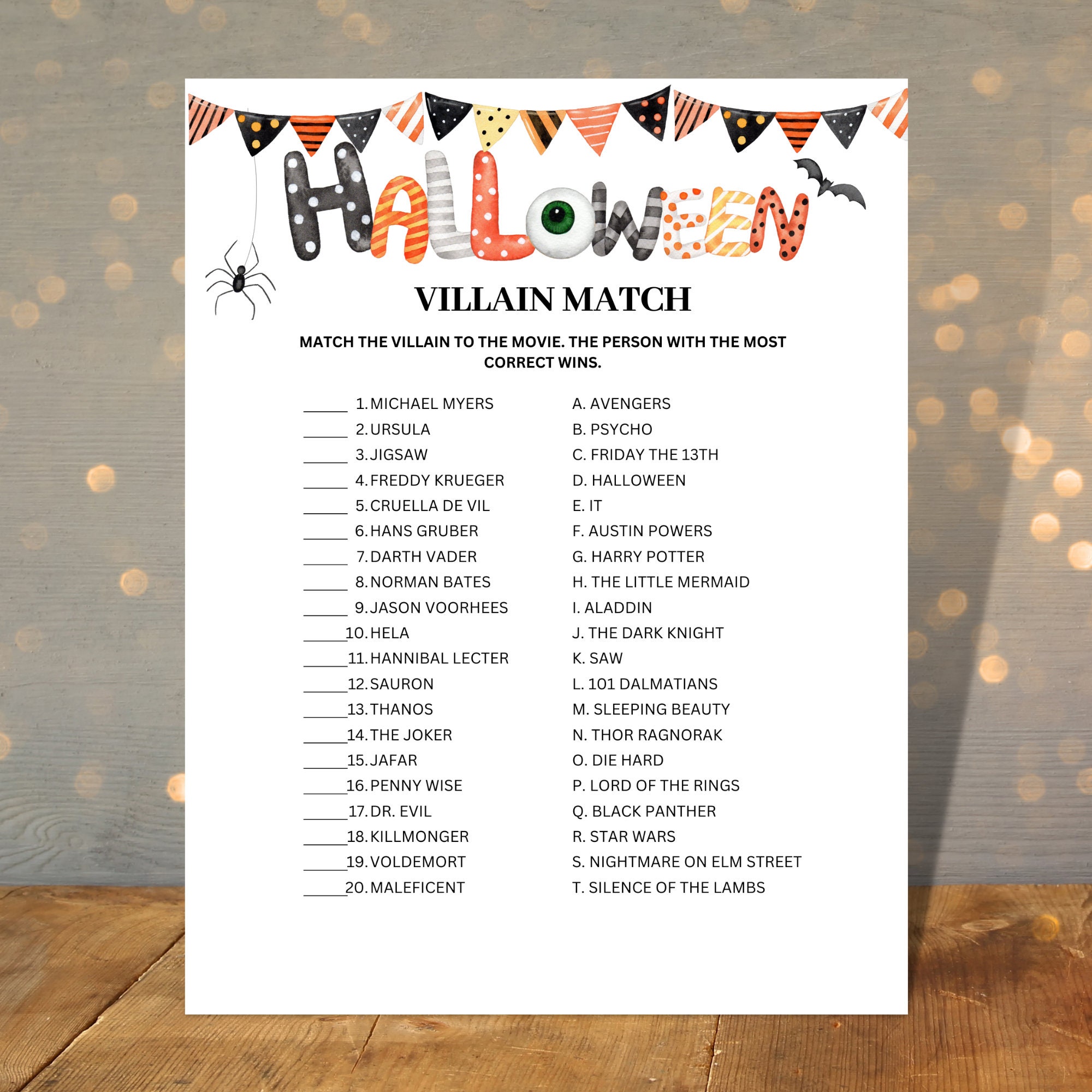 Halloween Villain Match Game Halloween Party Activity - Etsy