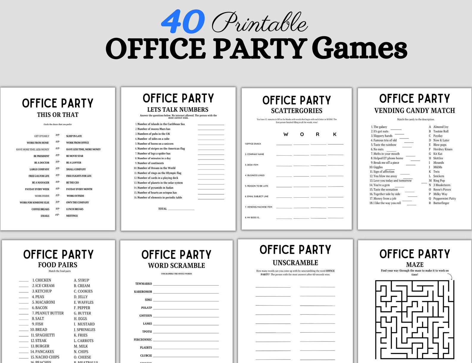 Office Party Game Bundle, Printable Work Party Games, Staff Game Idea ...