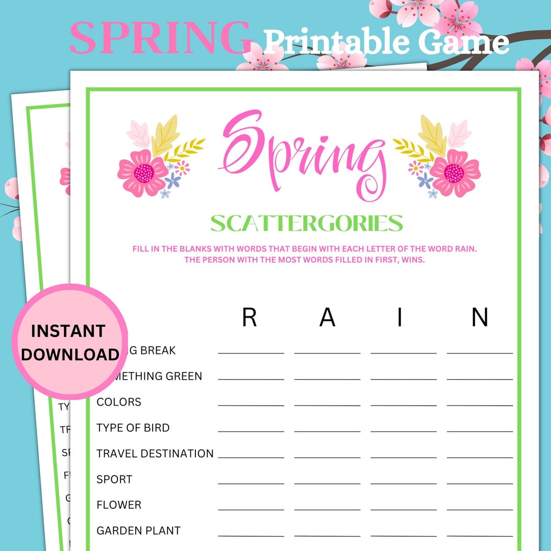Printable SPRING Game, Spring Party Game and Activity, Kids Party Games ...