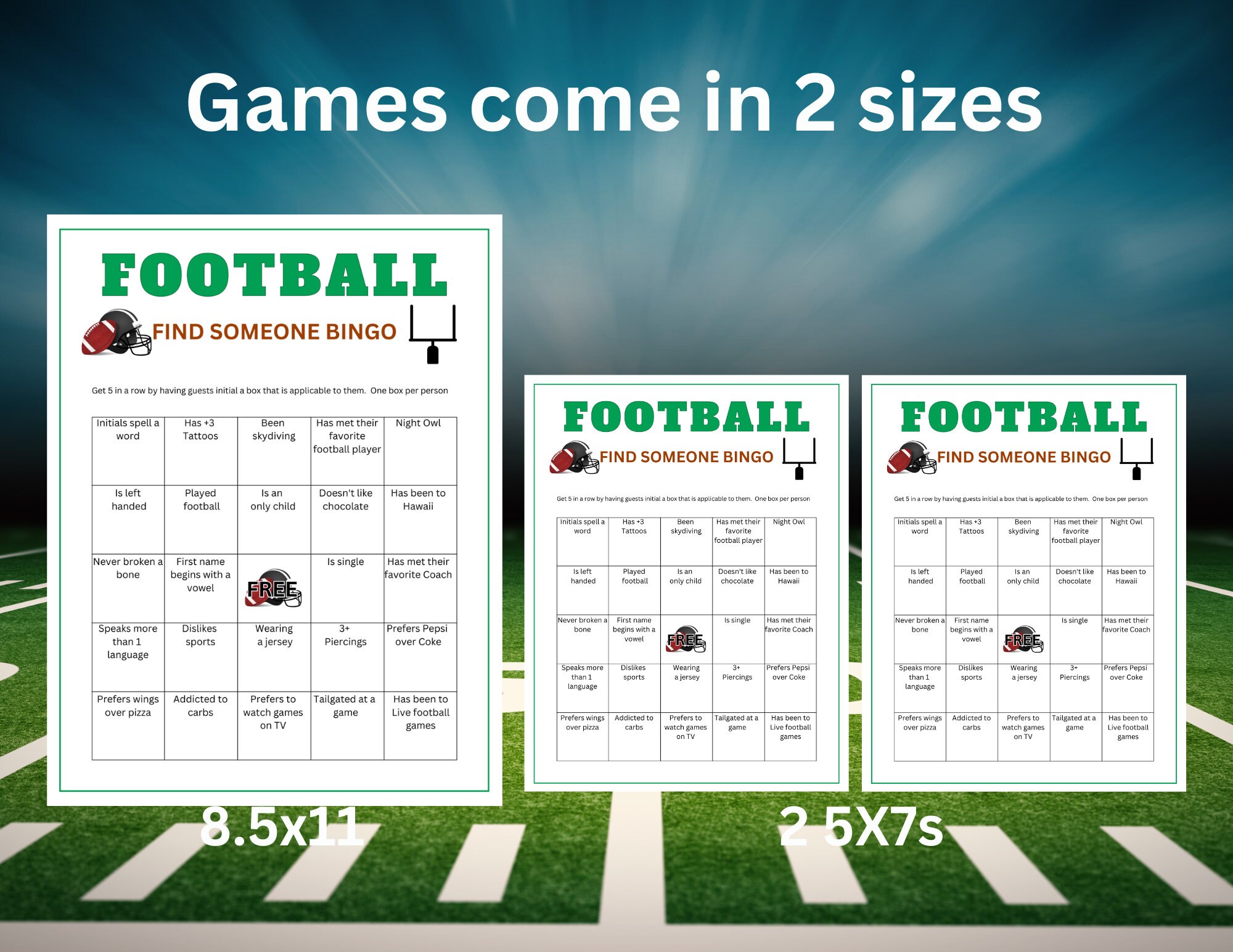 Football Game,find Someone Bingo, Football Party Game, Football ...