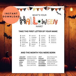 What's Your Halloween Name Game, Halloween Party Activity, Halloween ...