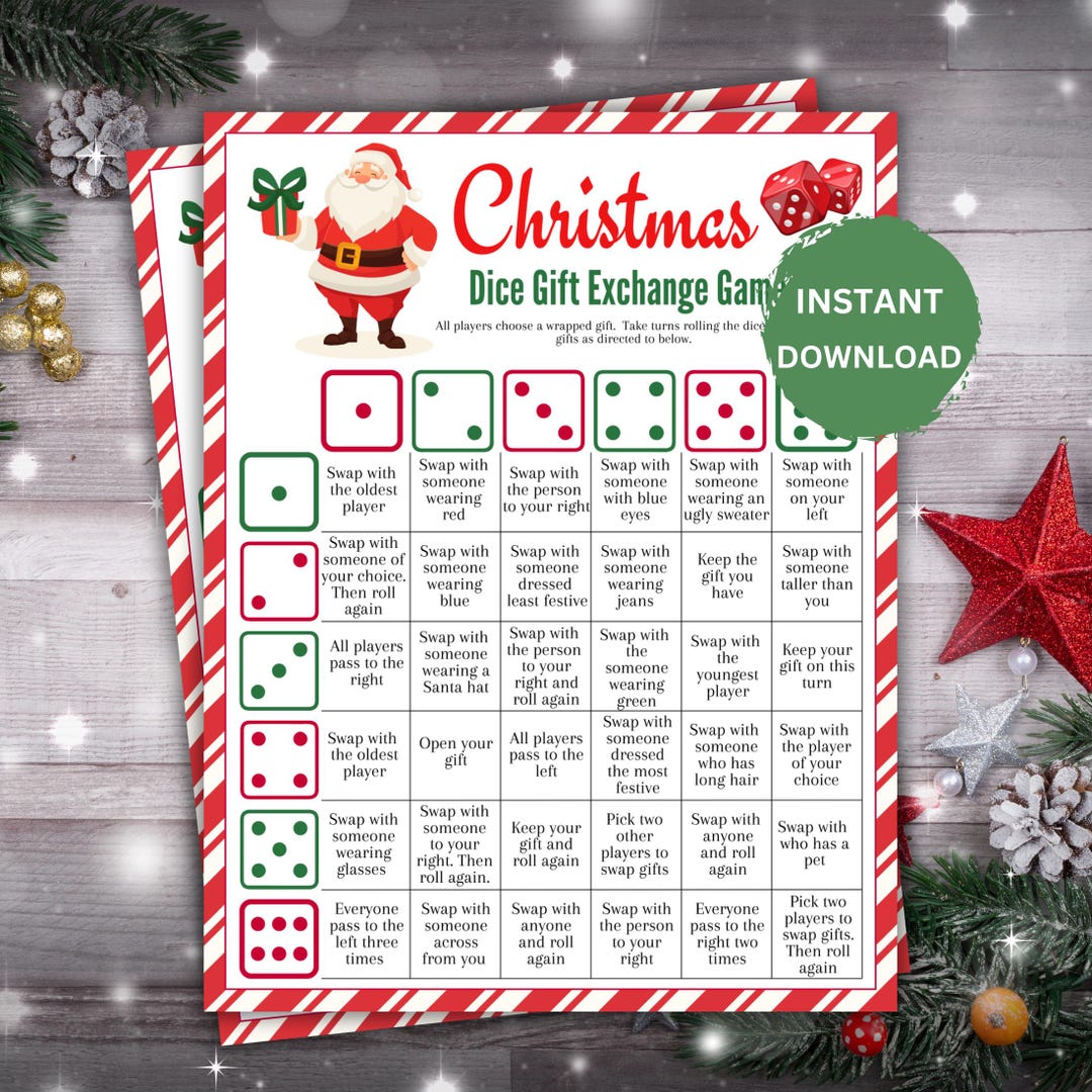Christmas Gift Exchange Dice Game, Xmas Gift Swap Game, Fun Holiday ...